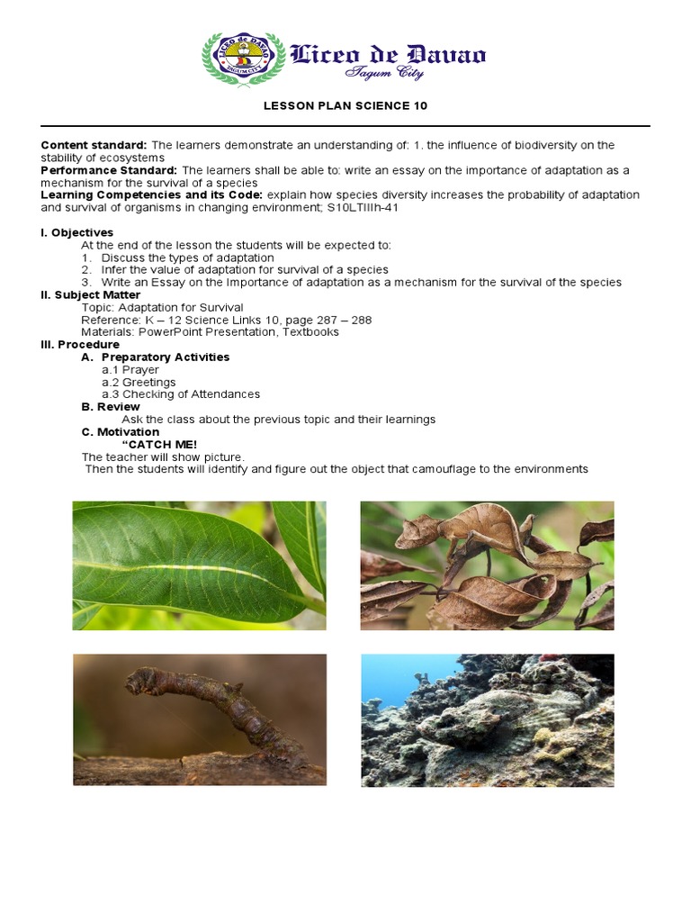 Adaptation for Survival in Ecosystems | PDF | Adaptation | Biodiversity