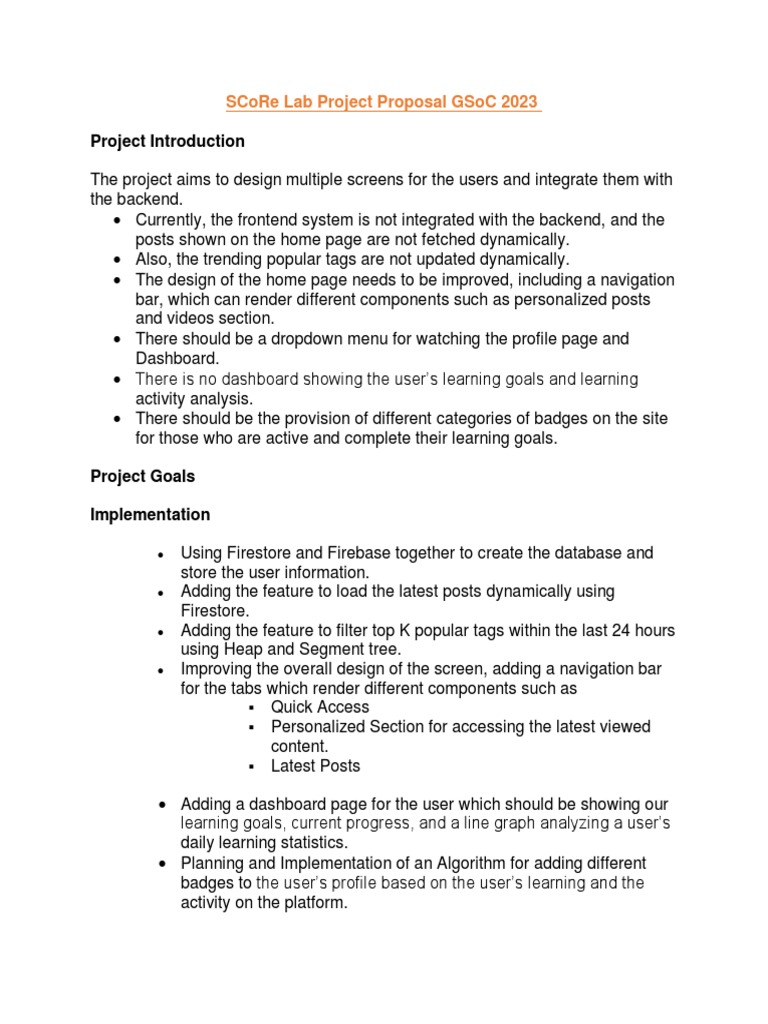 SCoRe Lab Project Proposal GSoC 2023 | PDF | Computing | Information Technology Management