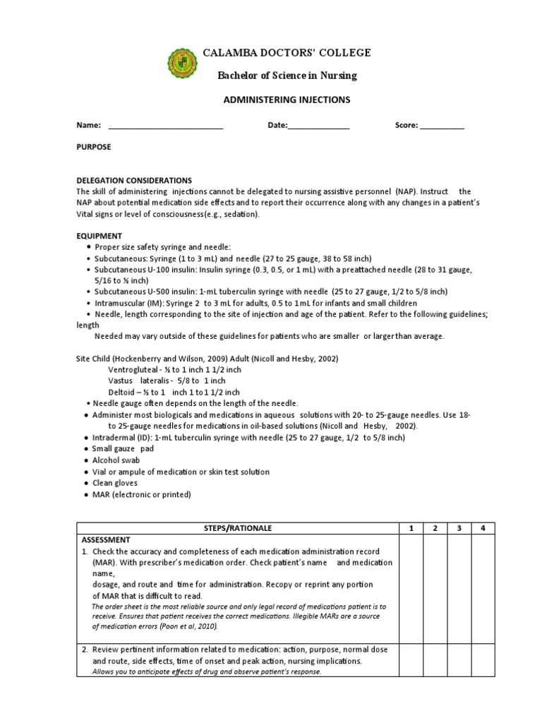 Administering Injections | PDF | Injection (Medicine) | Health Sciences