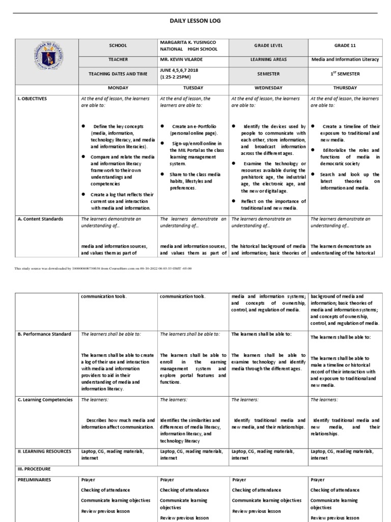 Grade 11 Media Literacy Lesson Plan | PDF | Learning | Information