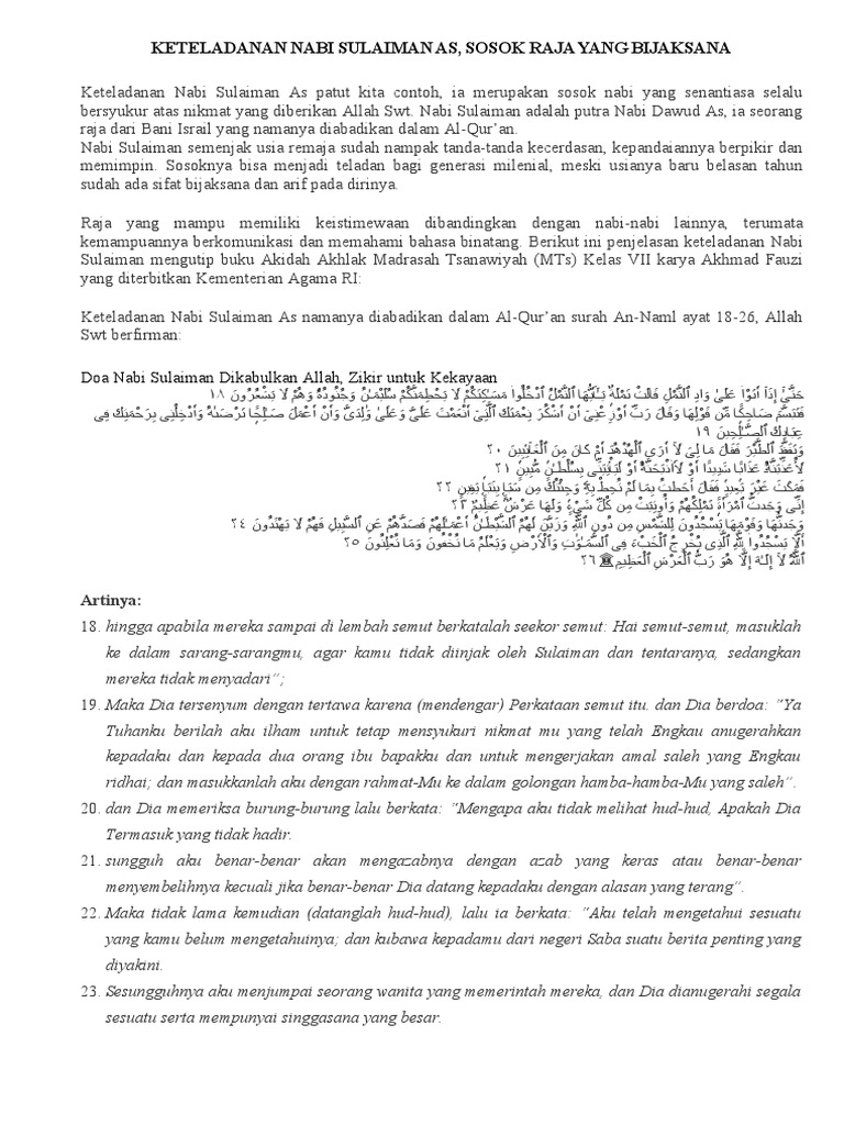 Keteladanan Nabi Sulaiman As | PDF