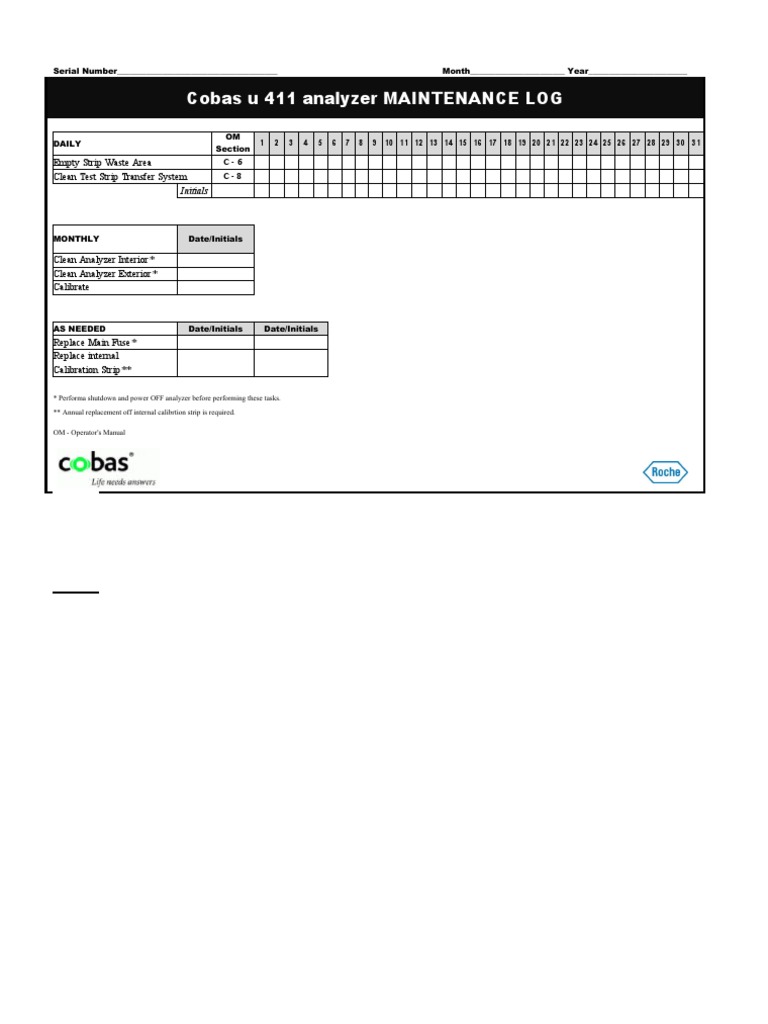 Cobas U411 Analyzer Maintenance Log | PDF | Technology & Engineering