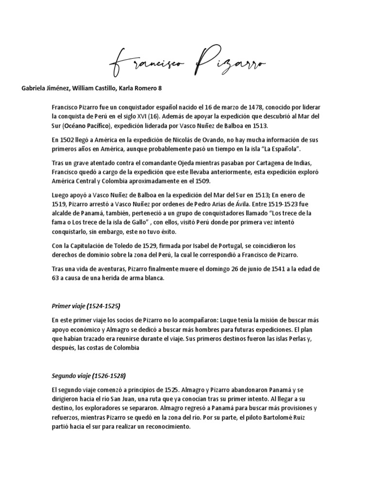 Francisco Pizarro Biografía | PDF | Francisco Pizarro | Colonización ...