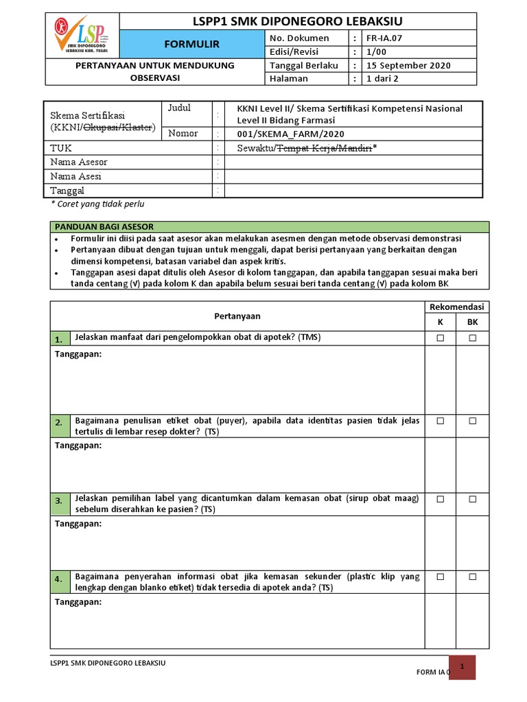 Fr-Ia.03 Pertanyaan Untuk Mendukung Observasi | PDF