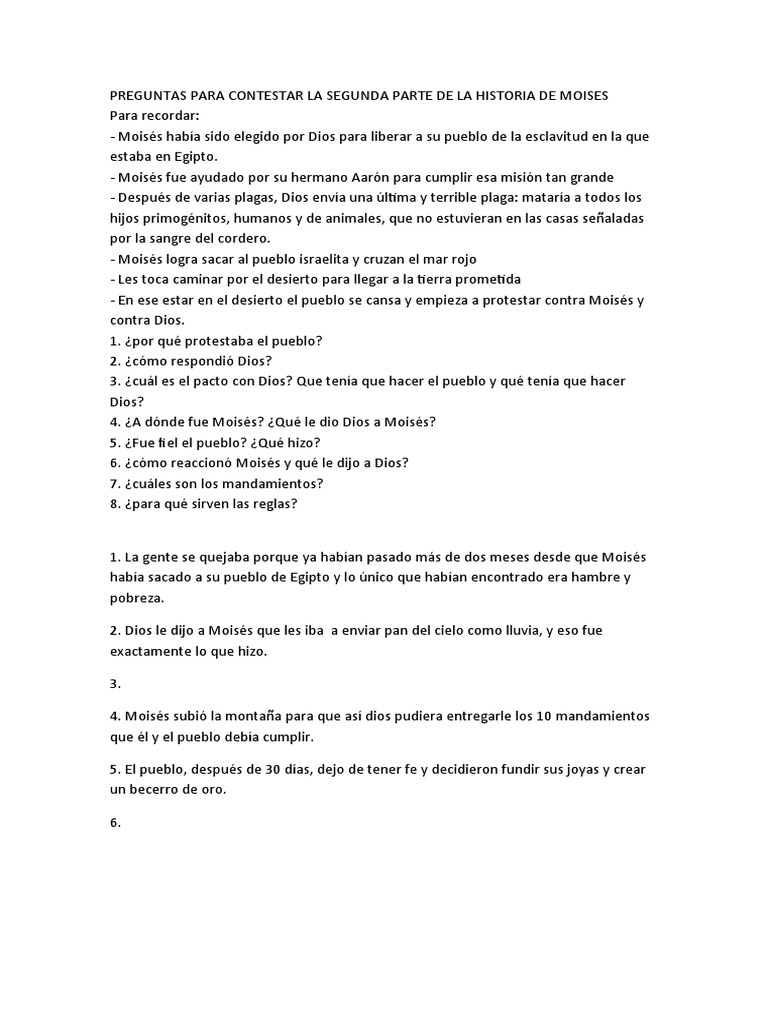 Preguntas para Contestar La Segunda Parte de La Historia de Moises | PDF