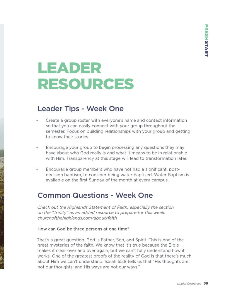 Fresh Start Leader Guide v2 | PDF | Jesus | Prayer