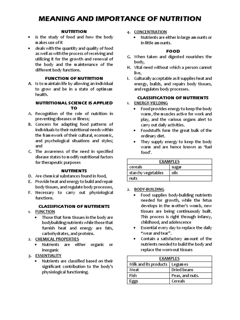 Nutridiet-Meaning and Importance of Nutrients | PDF | Foods | Nutrients