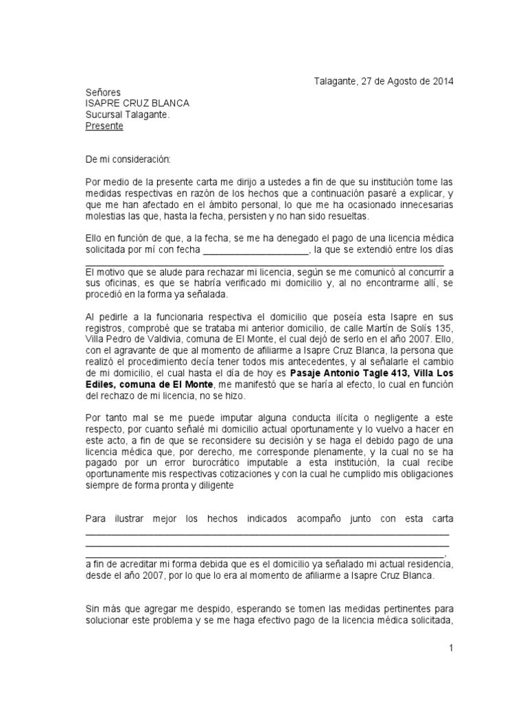 Carta Isapre Cruz Blanca | PDF Carta Isapre Cruz Blanca | PDF