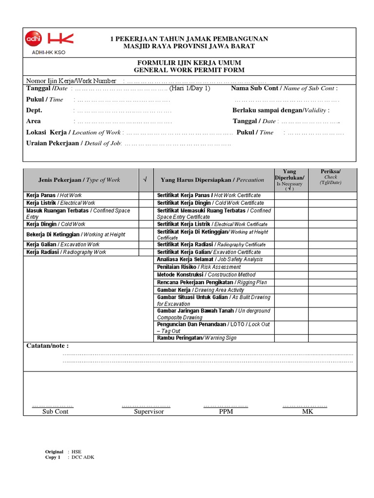 Form Izin Kerja Umum | PDF