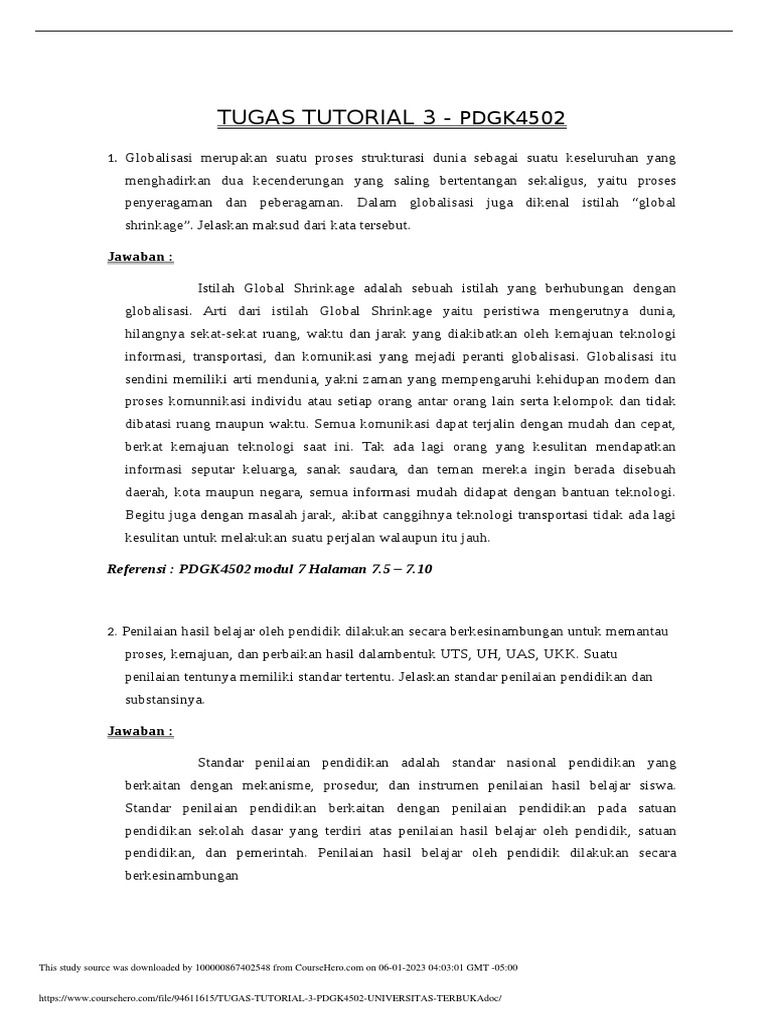 Tugas Tutorial 3 PDGK4502 Universitas Terbuka | PDF