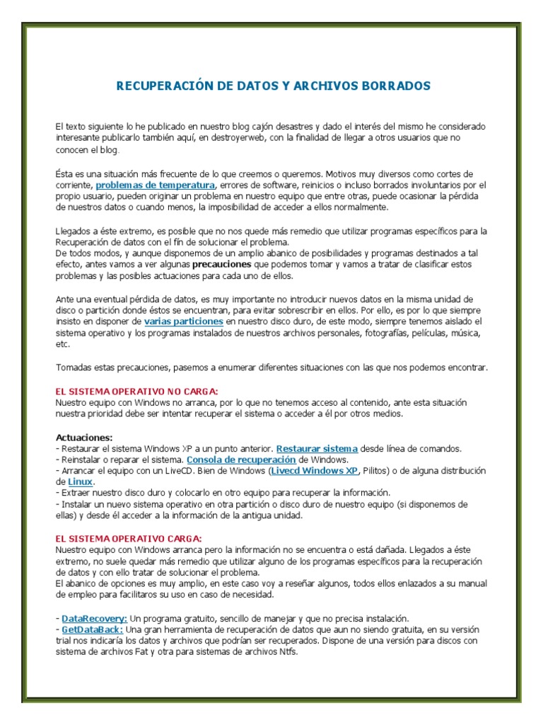 APRENDE Recuperación de Datos y Archivos Borrados | PDF | Archivo de computadora | Sistema operativo