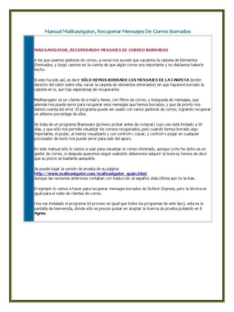 APRENDE Mailnavigator, Recuperar Mensajes de Correo Borrados | PDF | Archivo de computadora ...