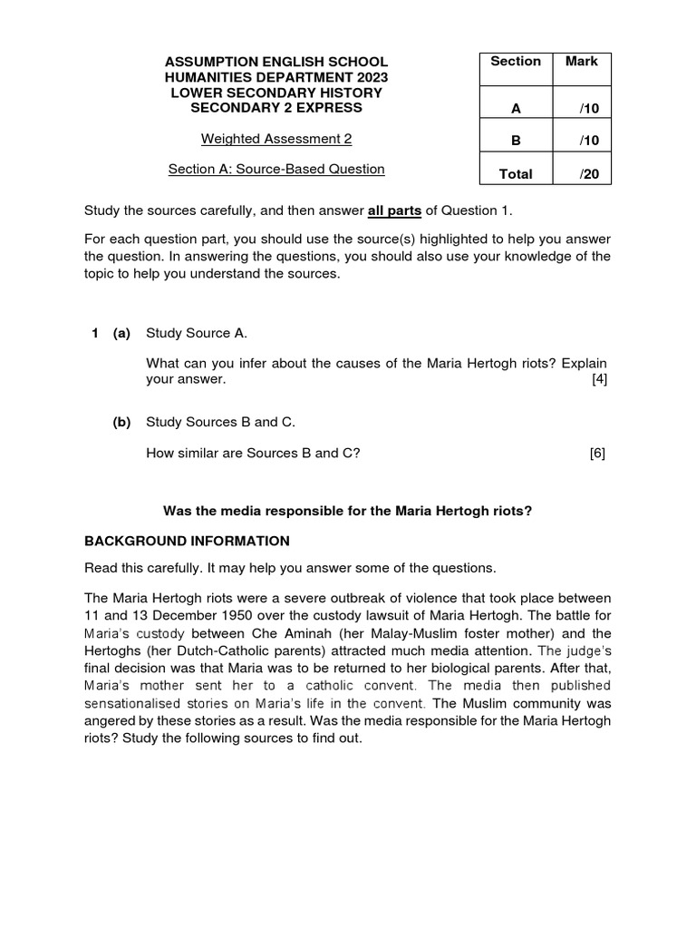Maria Hertogh Riots Exam Questions | PDF