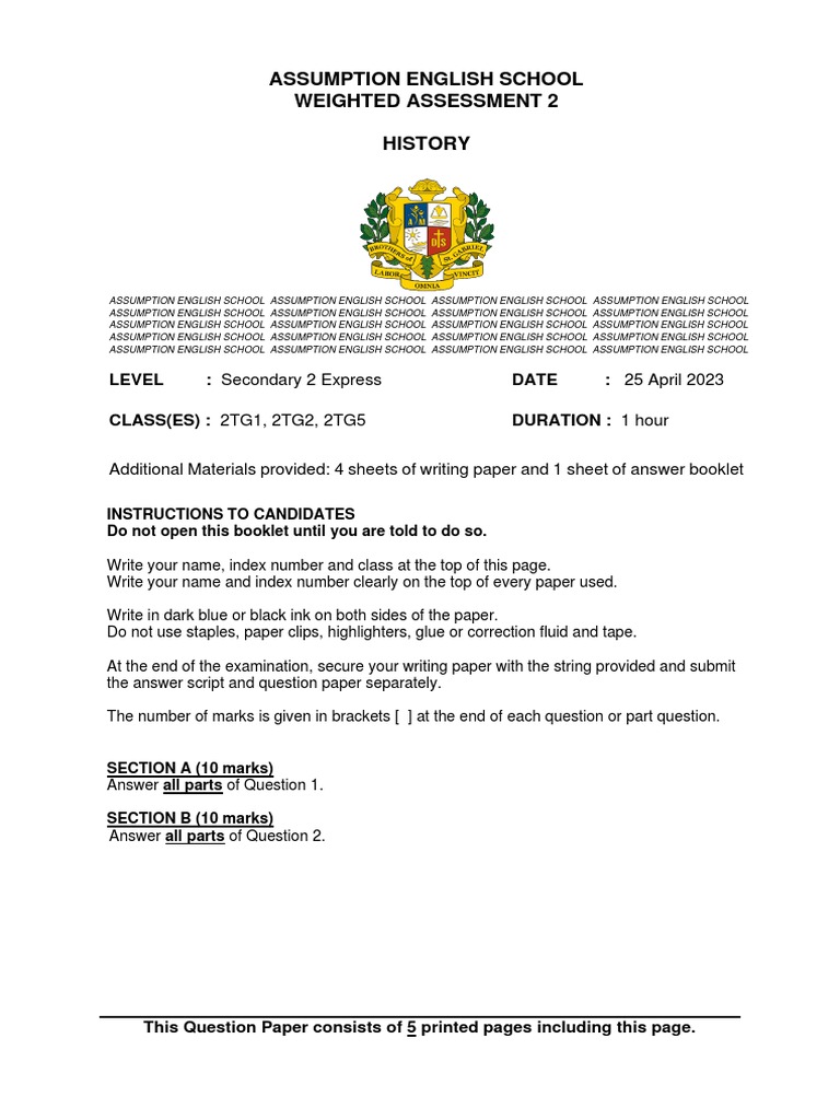 Specimen History WA2 Paper 1 | PDF