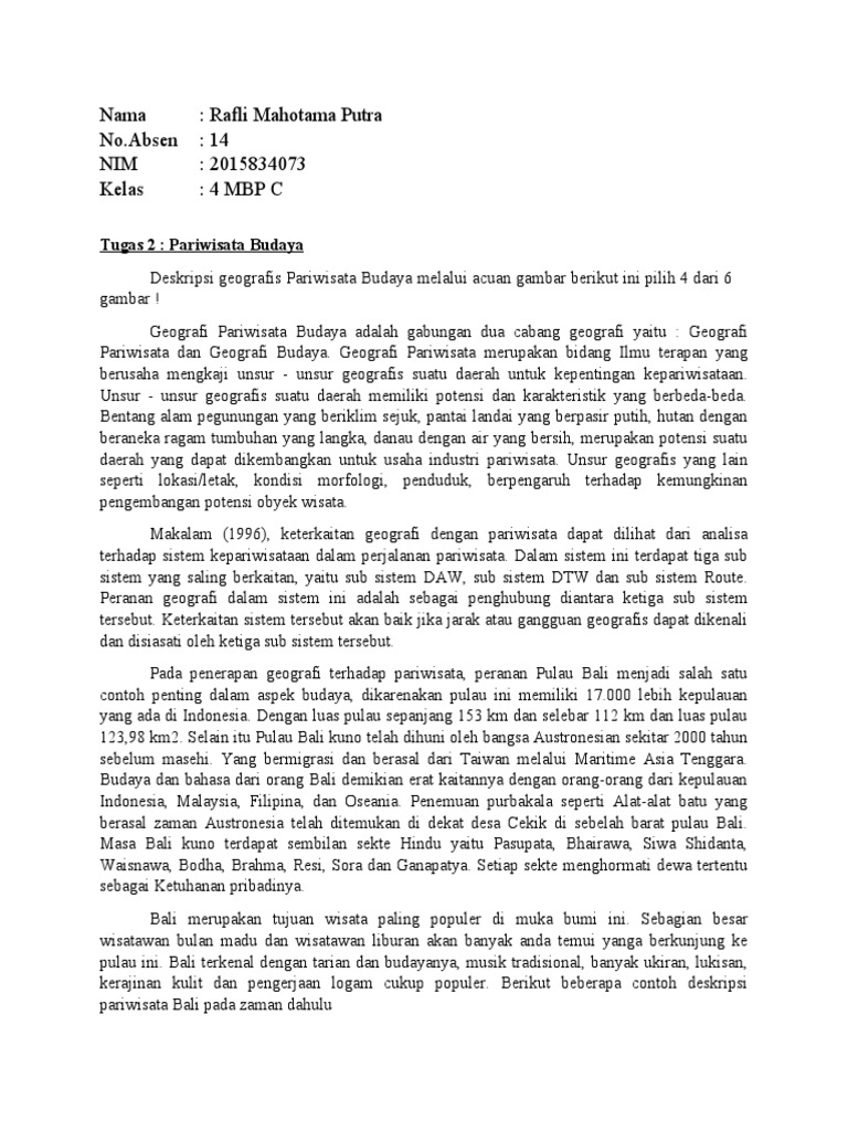 14 - Rafli Mahotama Putra - 2015834073 - Tugas Pariwisata Budaya | PDF