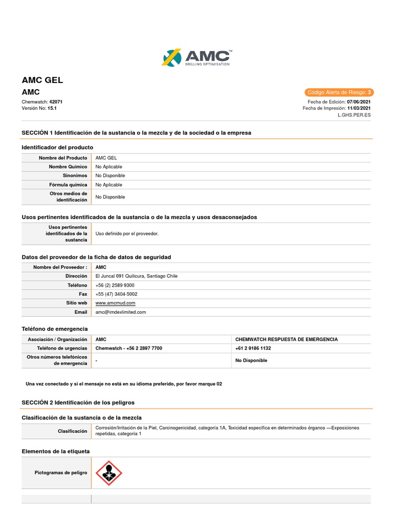 MSDS Amc Gel | PDF