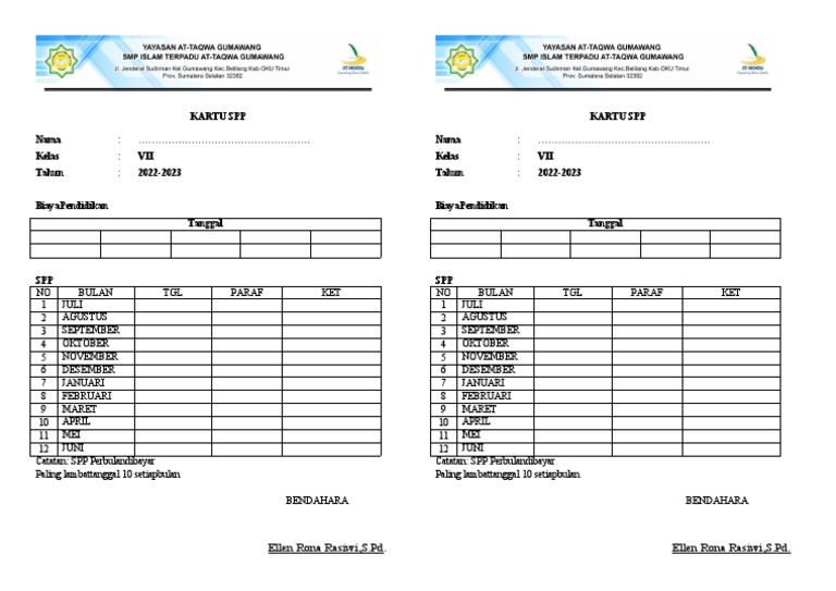 Format Kartu SPP | PDF