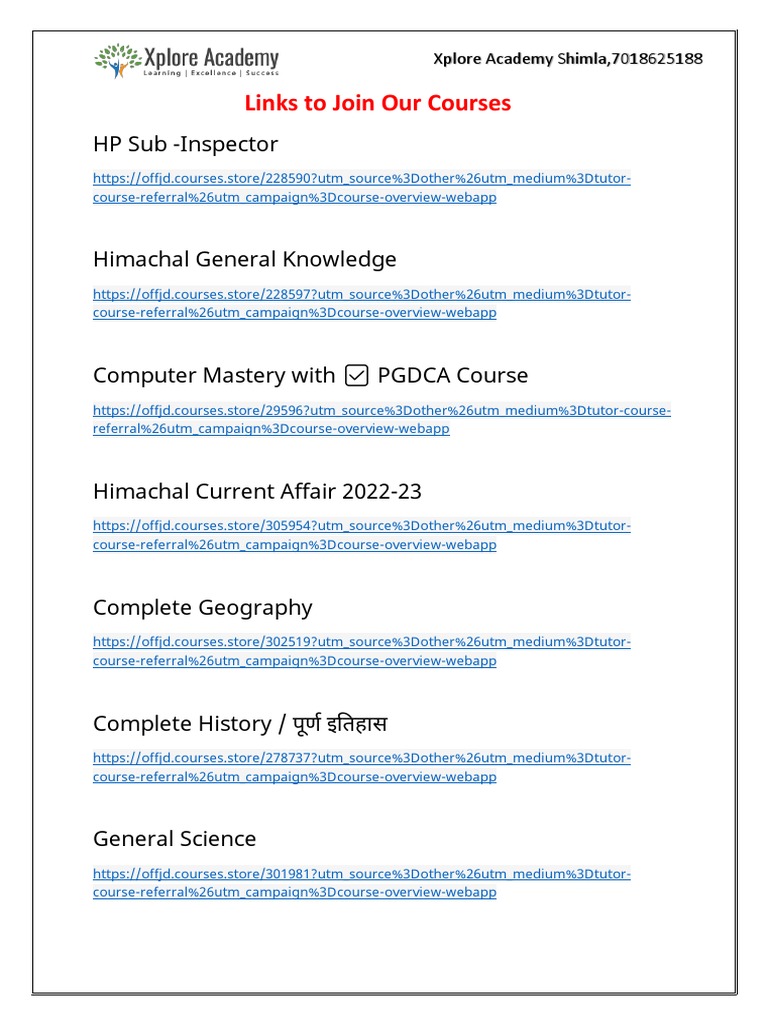 Course Links For Competitive Exams, Xplore Academy Shimla | PDF | Science