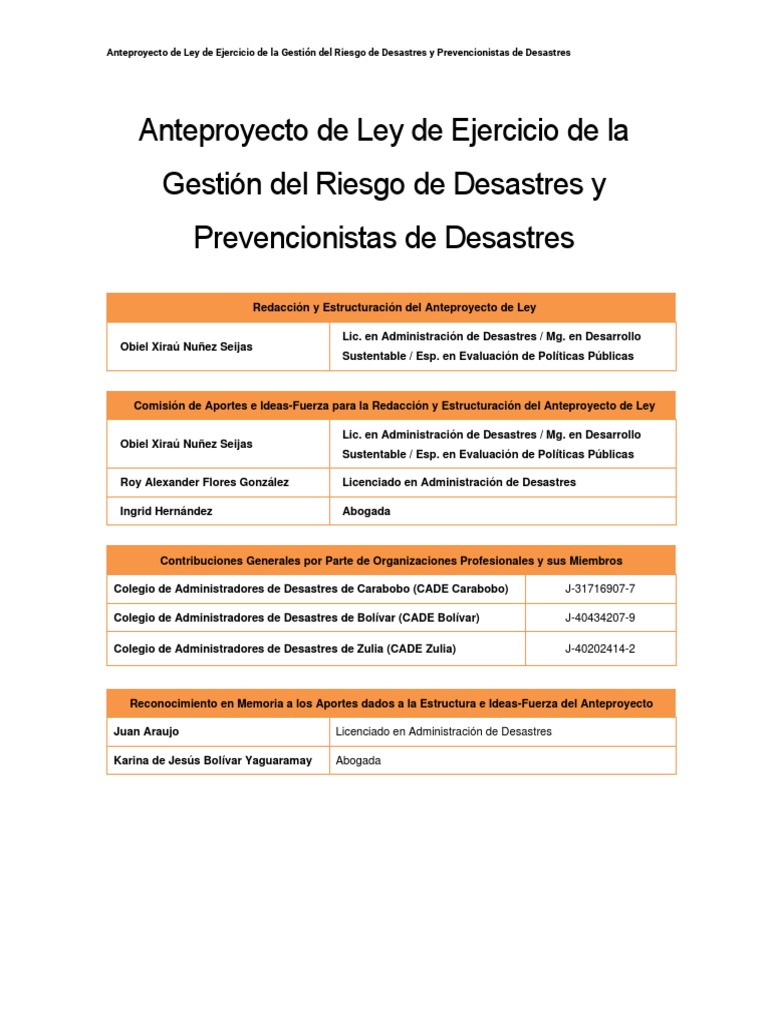 Anteproy - LEY Ejercicio GRD y PD NOV-2022 | PDF | Reducción de Desastres | Titulo academico