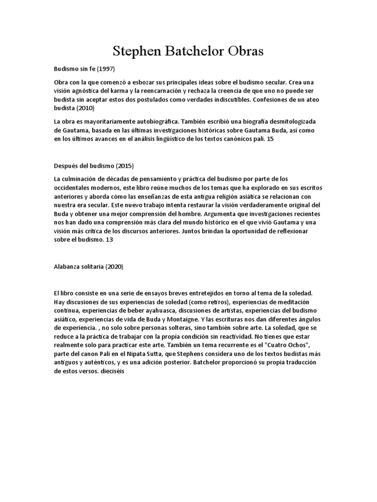 Obras de Stephen Batchelor | PDF | Ciencias sociales | Filosofía