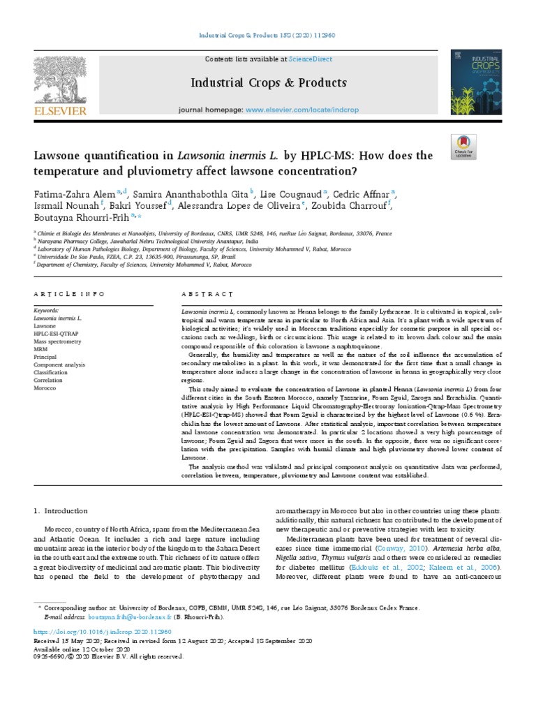 Lawsone Quantification in Lawsonia Inermis L. by HPLC-MS How Does The ...