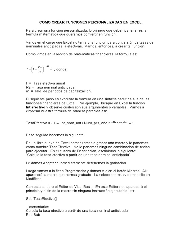 Como Crear Funciones Personalizadas en Excel | PDF Como Crear Funciones Personalizadas en Excel | PDF