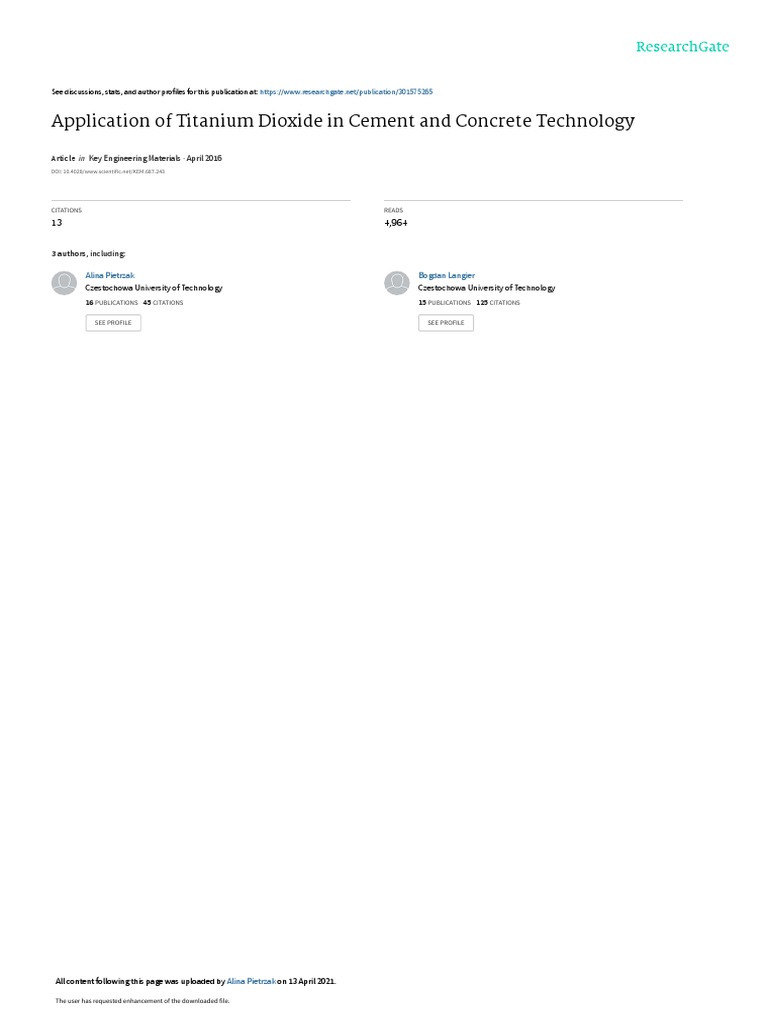 Application of Titanium Dioxide in Cement and Concrete Technology | PDF ...