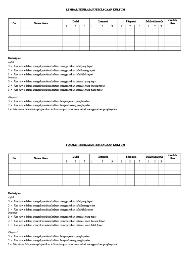 Format Penilaian Pembacaan Kultum | PDF