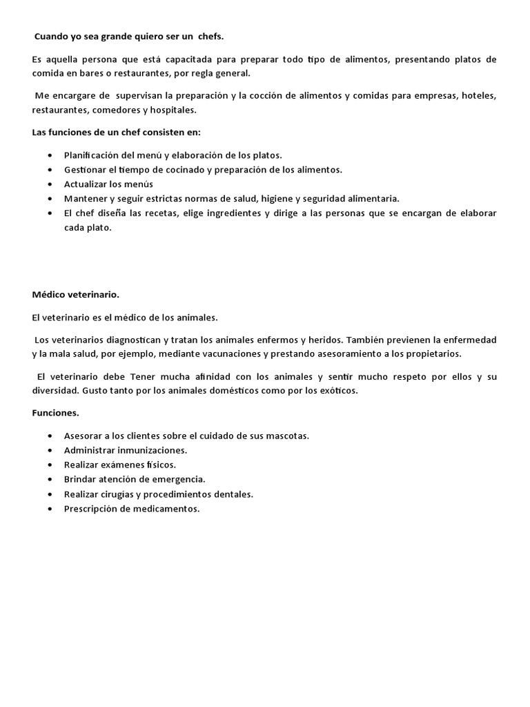 Cuando yo sea grande quiero ser un chefs | PDF