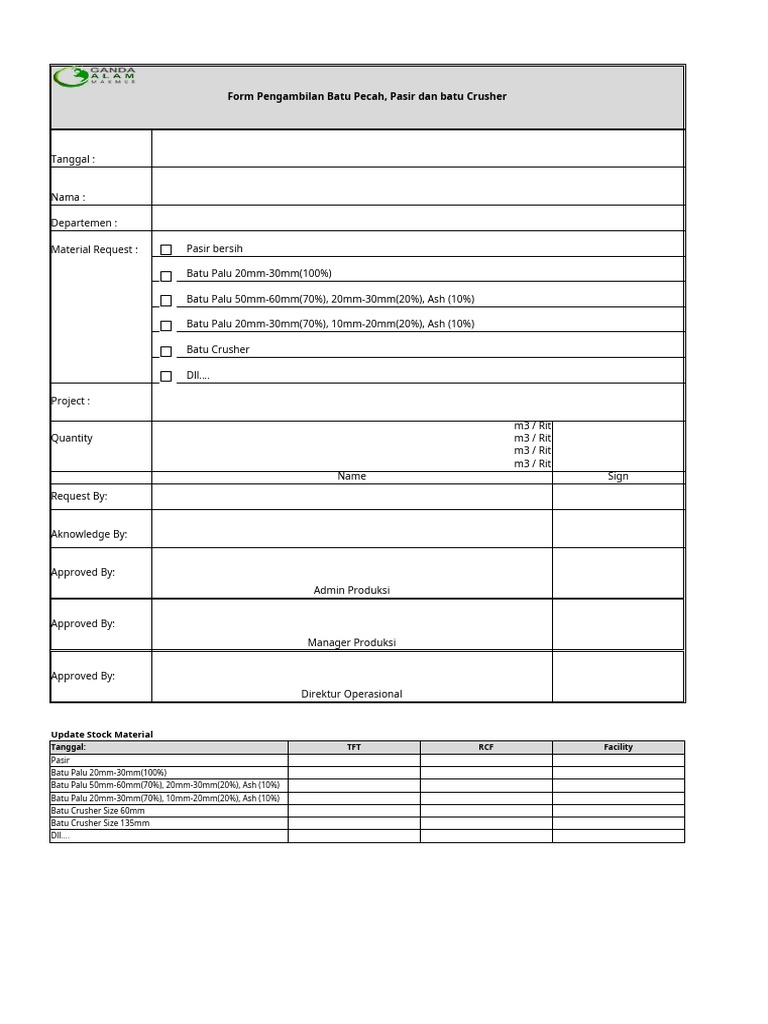 Form Pengambilan Batu Pecah Dan Pasir | PDF