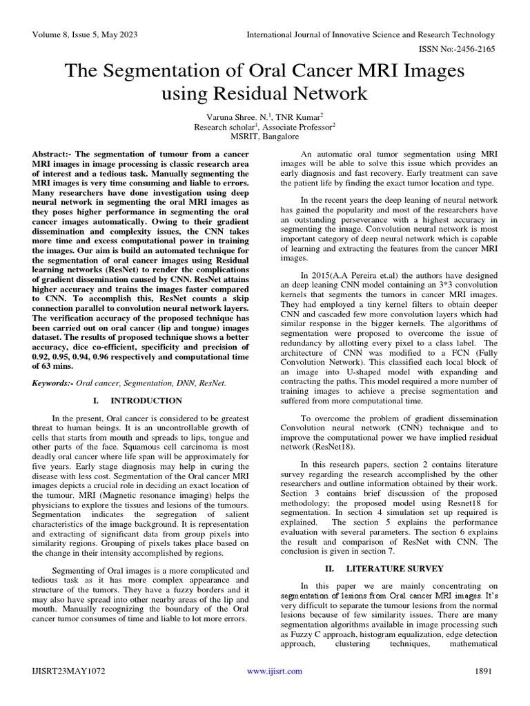 The Segmentation of Oral Cancer MRI Images Using Residual Network | PDF ... The Segmentation of Oral Cancer MRI Images Using Residual Network | PDF ...