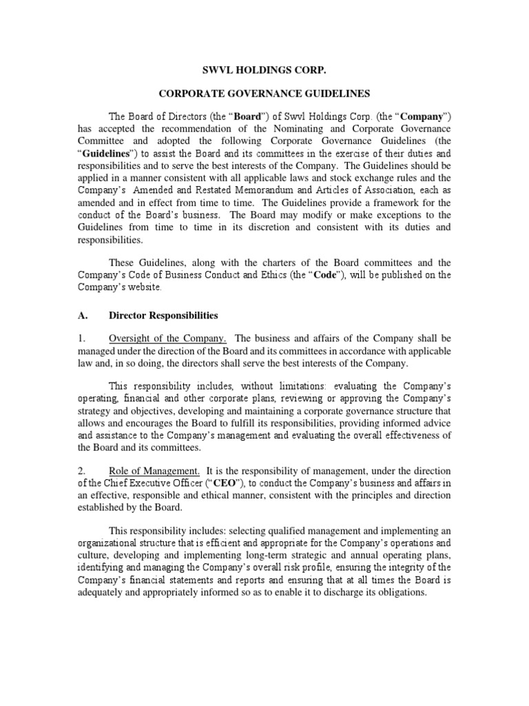 Swvl Holdings Corp. Governance Guidelines | PDF | Corporate Governance ...