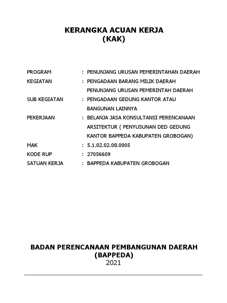 KAK Penyusunan DED Kantor Bappeda 2021 | PDF