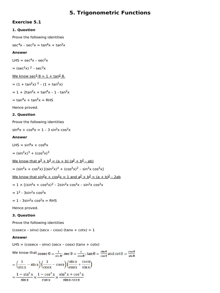 Trigonometric Functions Questions RD | PDF