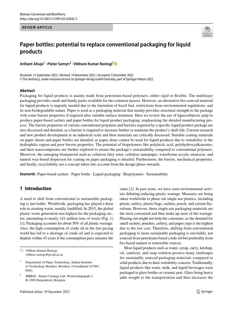 Paper Bottles - Potential To Replace Conventional Packaging For Liquid ...