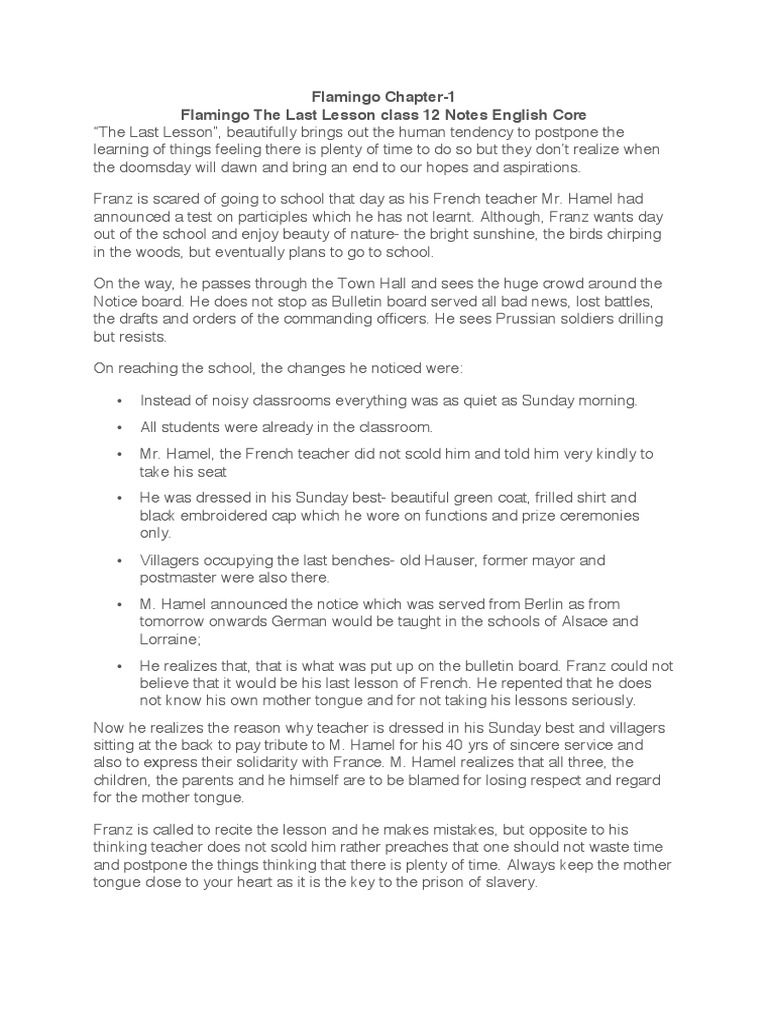 Flamingo Chapter-1 Flamingo The Last Lesson Class 12 Notes English Core ...