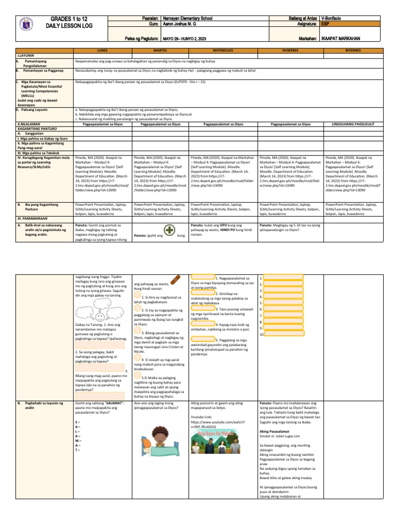 G5 Q4W5 6 DLL ESP MELCs | PDF
