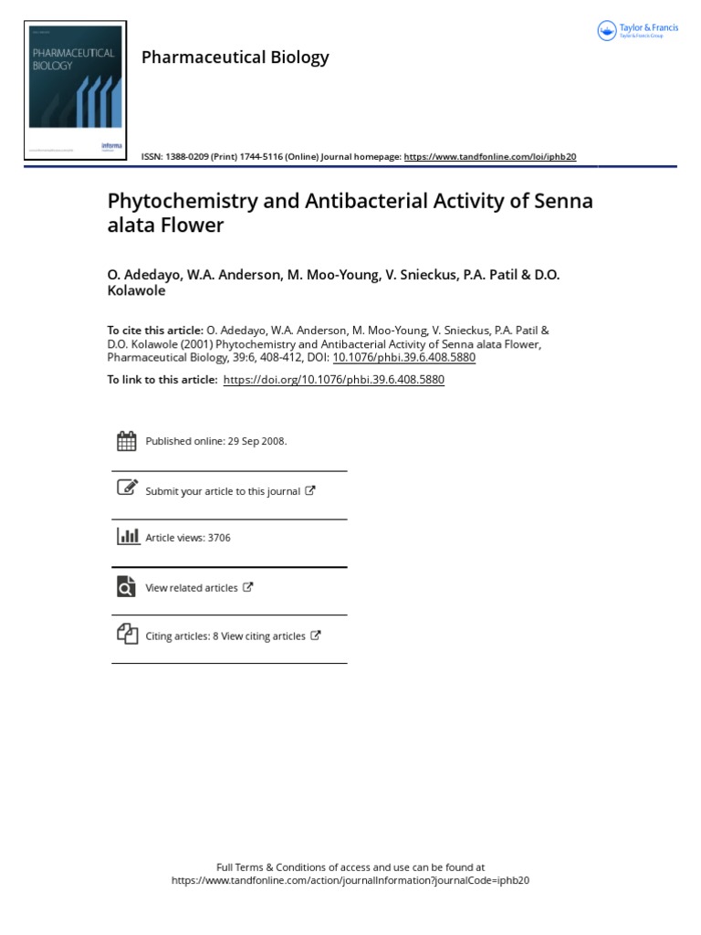 Phytochemistry And Antibacterial Activity Of Senna Alata Flower Pdf