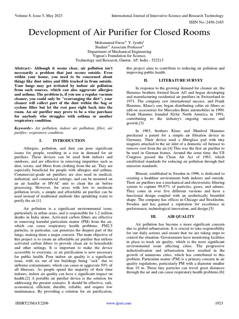 Development of Air Purifier For Closed Rooms | PDF