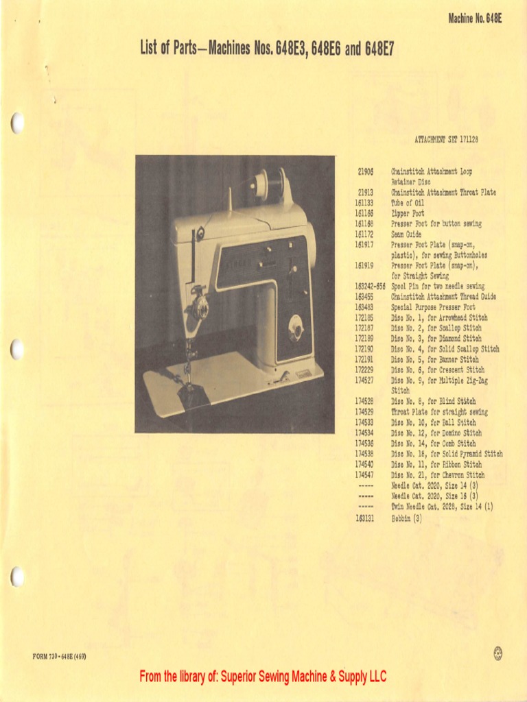 Singer 648E3, 648E6, 646E7 Parts | PDF | Sewing Machine | Needlework