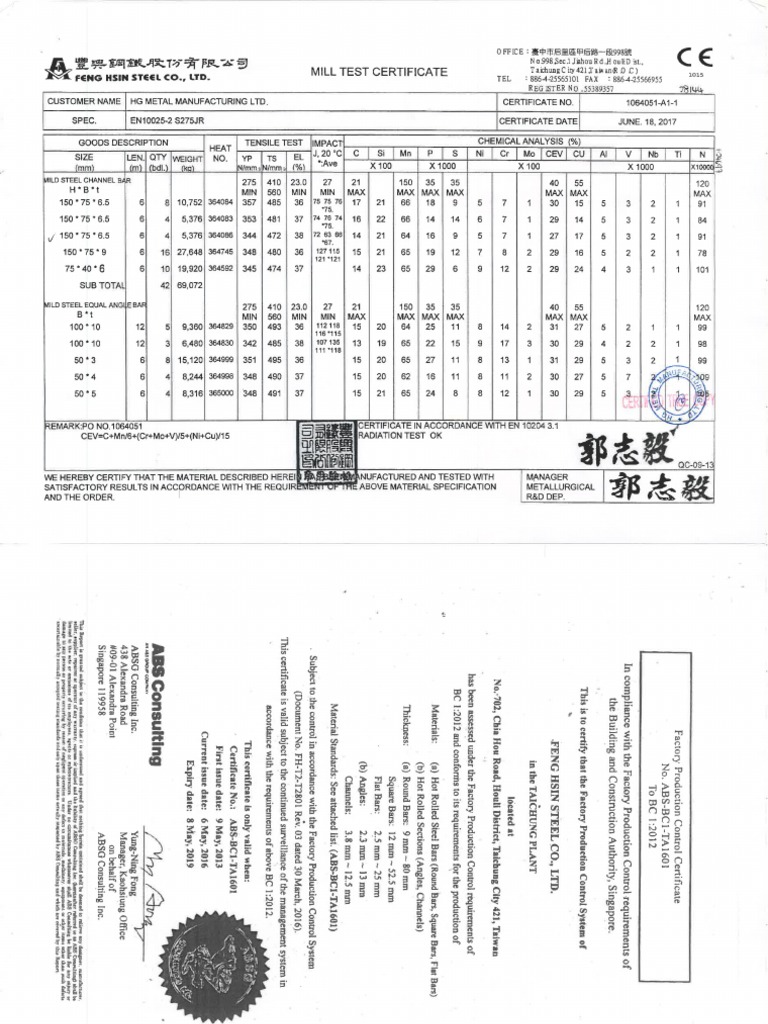 Mill Cert For C-Channel | PDF
