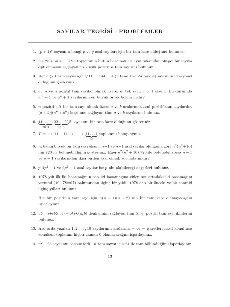 Sayilar Teori̇si̇ - Problemler | PDF