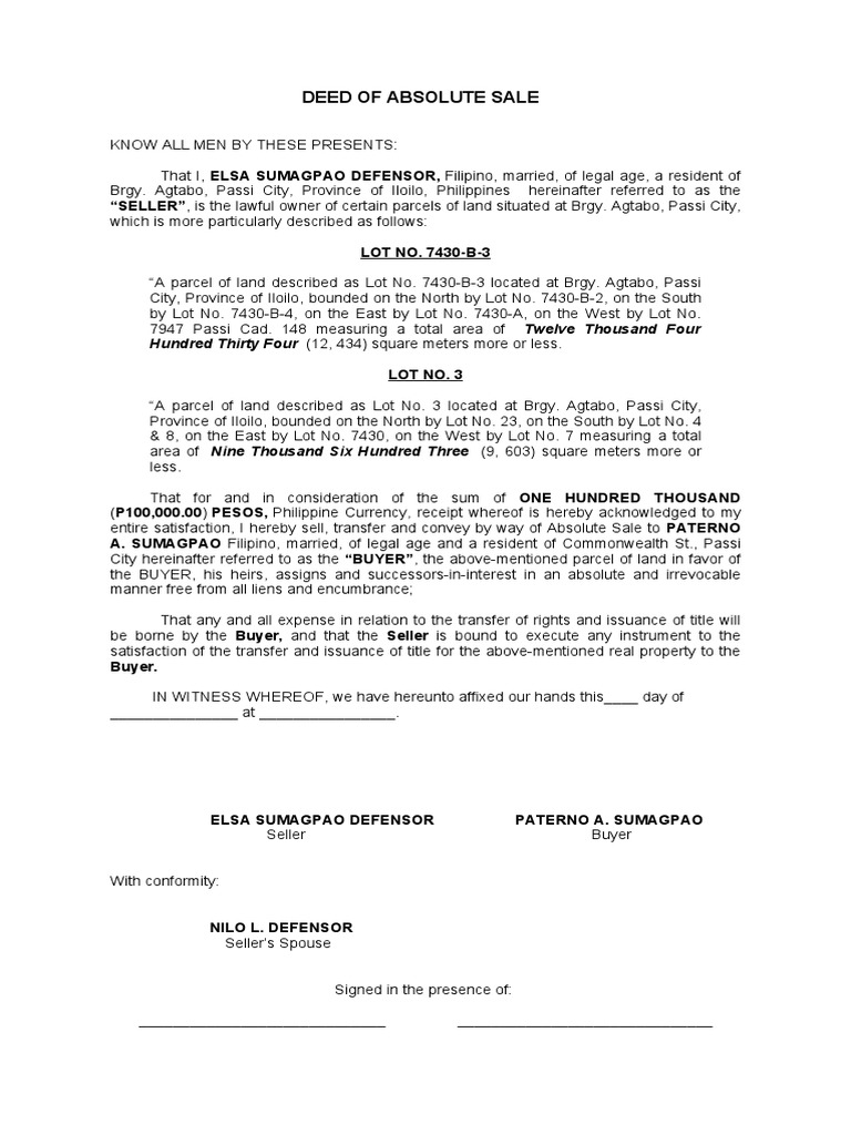 Paterno Deed of Absolute Sale | PDF | Civil Law (Common Law) | Common Law