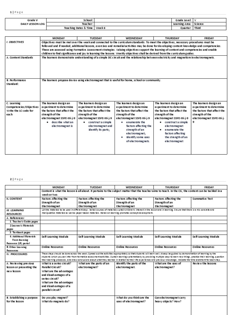 DLL Science 5 Q3 W6 | PDF