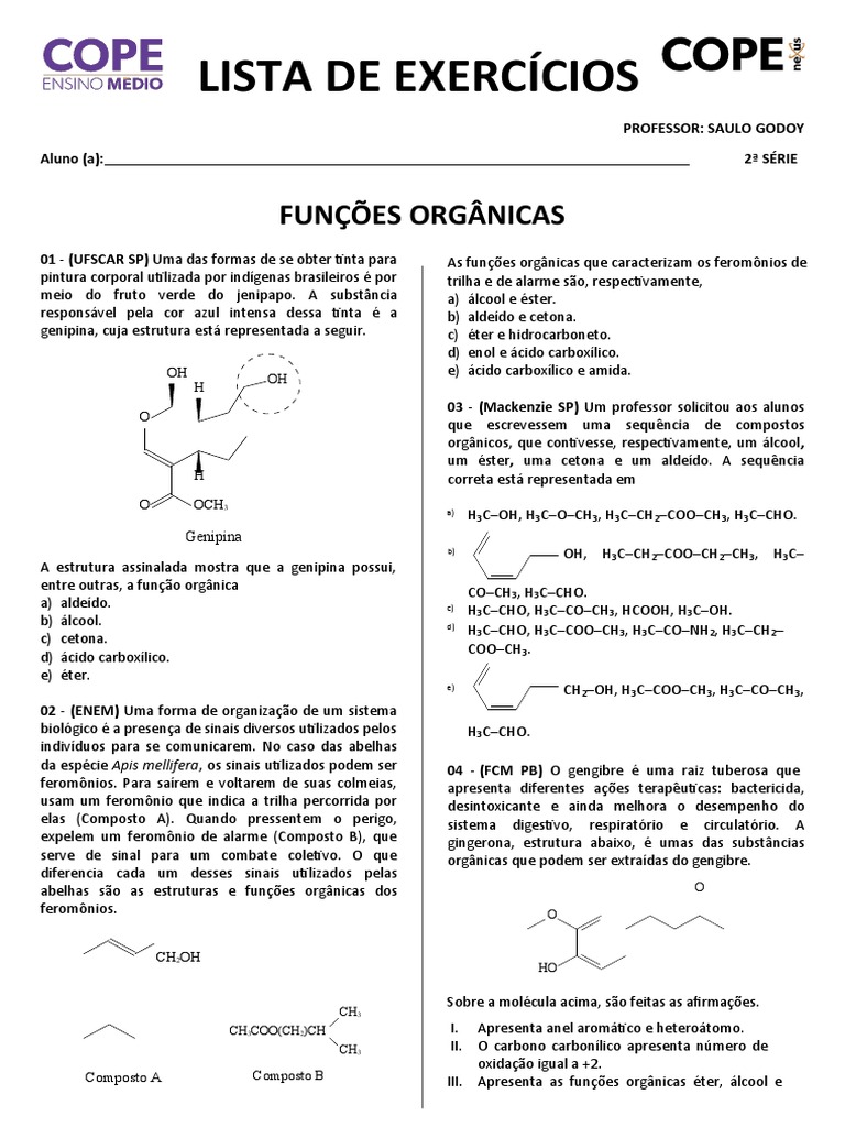 Lista de Exercicios Funcoes Organicas 214890 | PDF