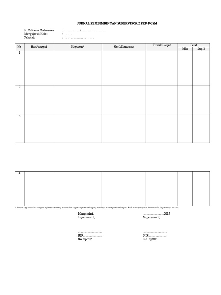 Form Jurnal Praktik PKP-PGSM - Diisi Oleh Supervisor 2 | PDF