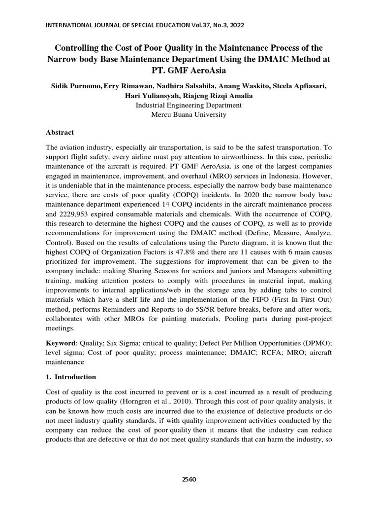 Controlling The Cost of Poor Quality in The Maintenance Process of The ...