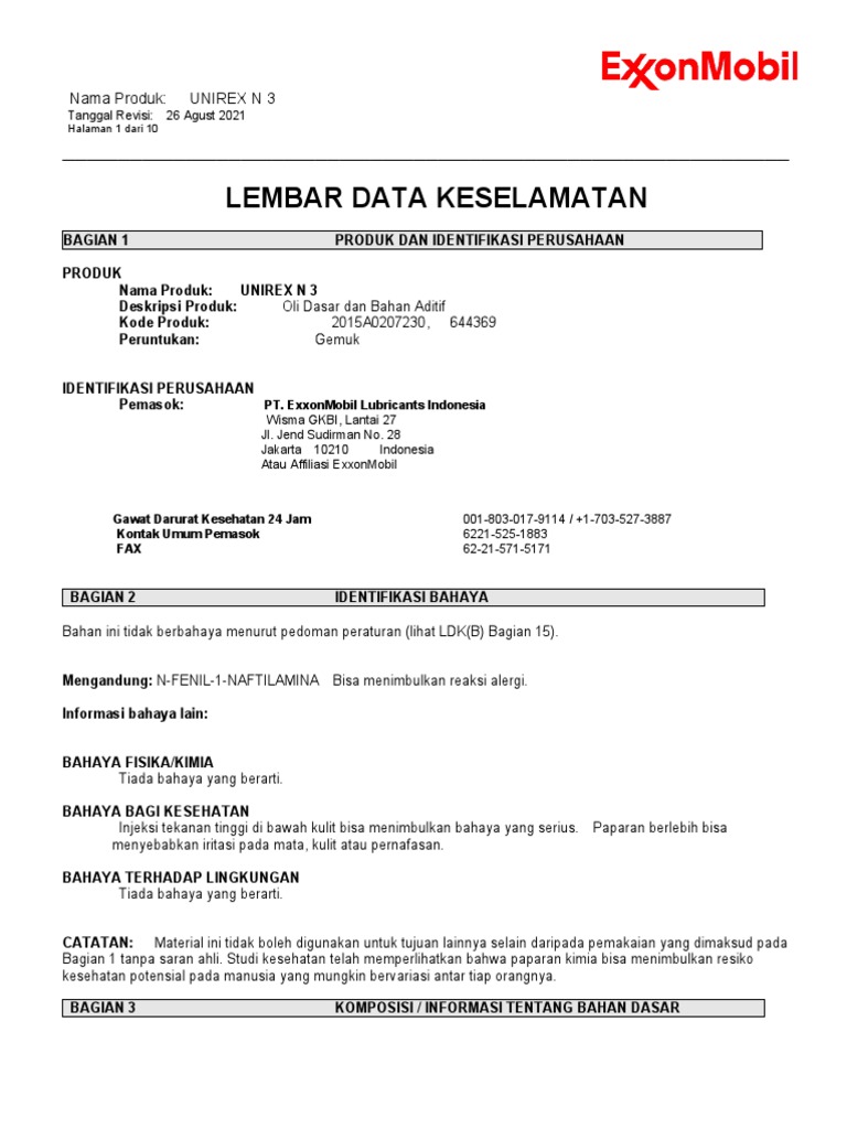 MSDS - Unirex N3 | PDF