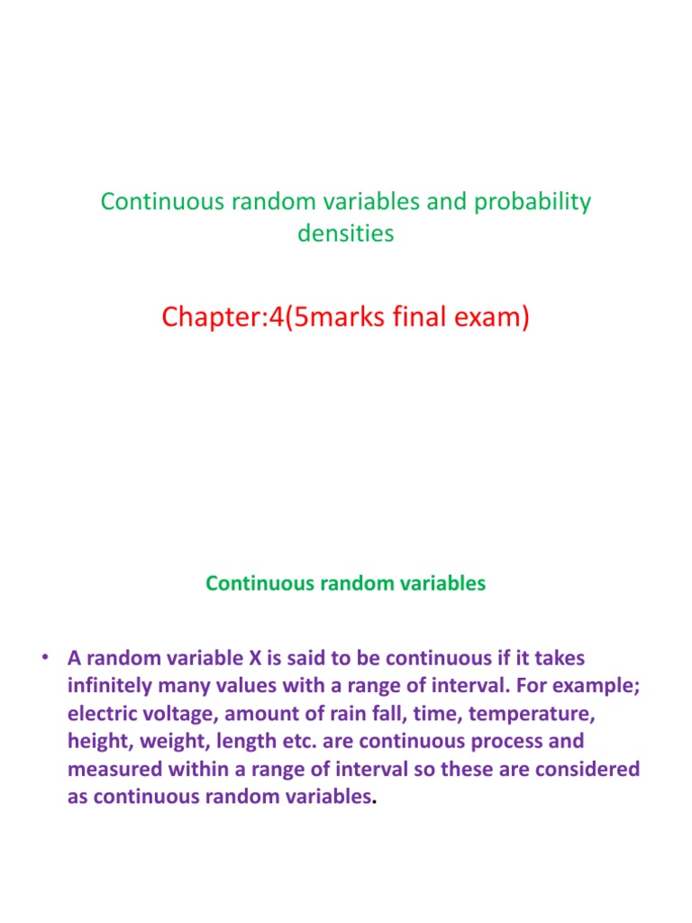 Continuous Random Variables and Probability Densities | PDF ...
