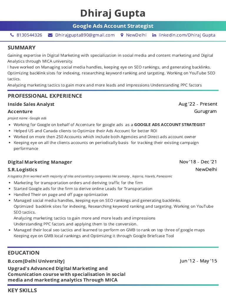 Dhiraj Gupta Dec CV Resume | PDF | Business